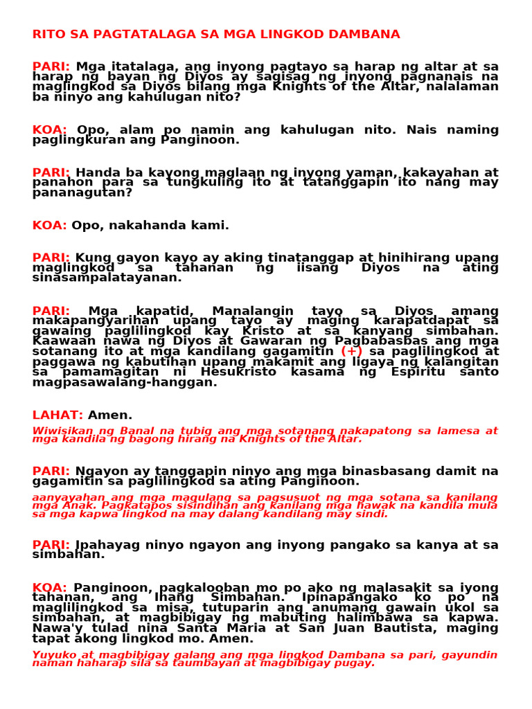 Rito Sa Pagtatalaga NG Lingkod Dambana | PDF