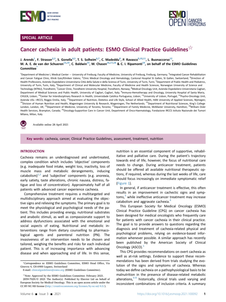 Cancer Cachexia ESMO Guidline | PDF | Medical Specialties | Health Care