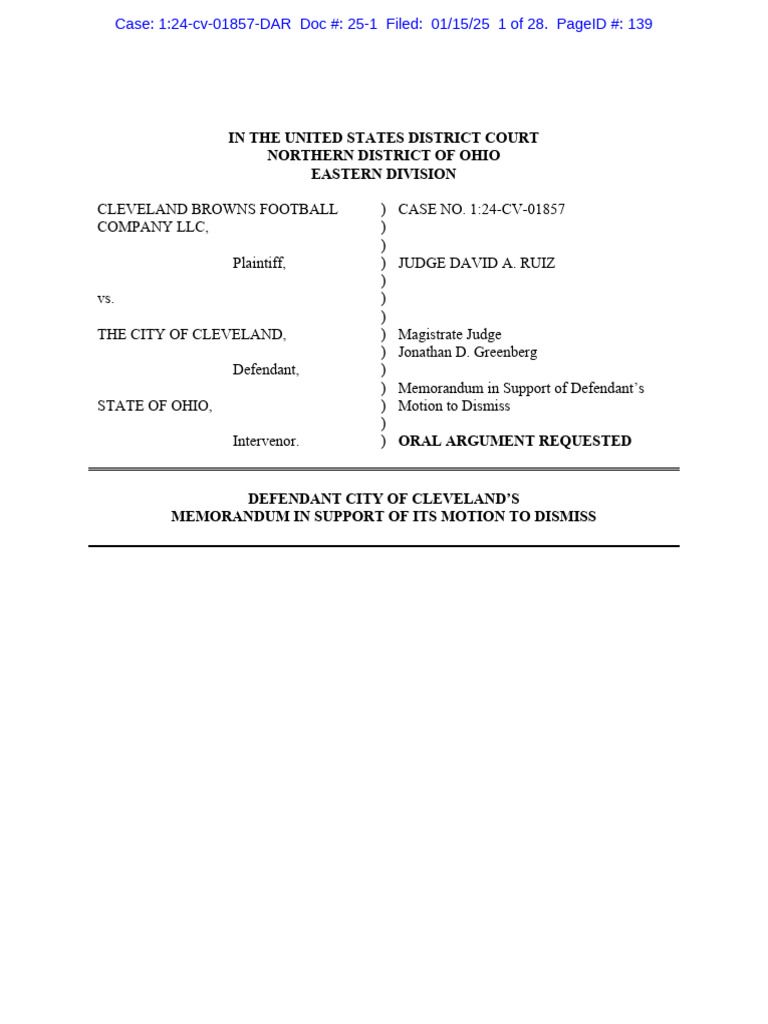 City of Cleveland Files Lawsuit Against Browns Over Modell Law | PDF ...