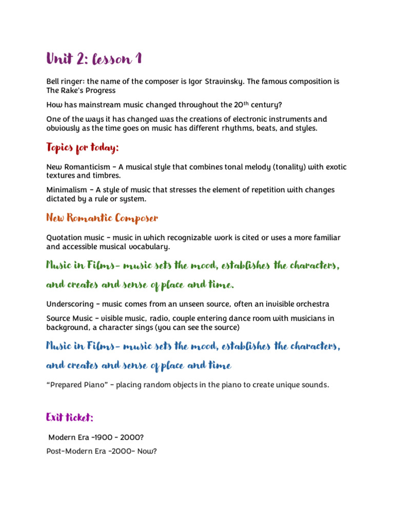 unit 2 lesson 1 | PDF | Ragtime | Performing Arts