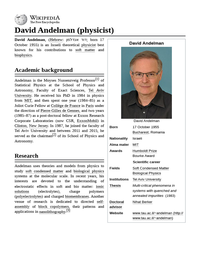 David Andelman (Physicist) | PDF | Physical Sciences | Applied And ...