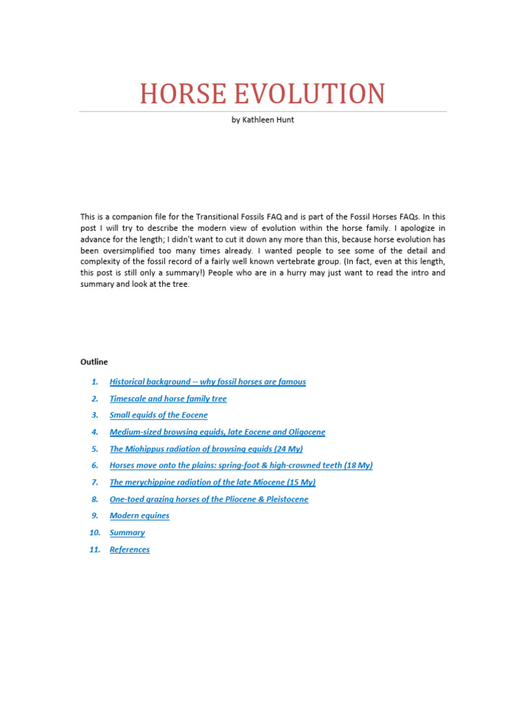 Hunt_Kathleen_Horse_Evolution - leitura | PDF | Equus (Genus) | Equidae