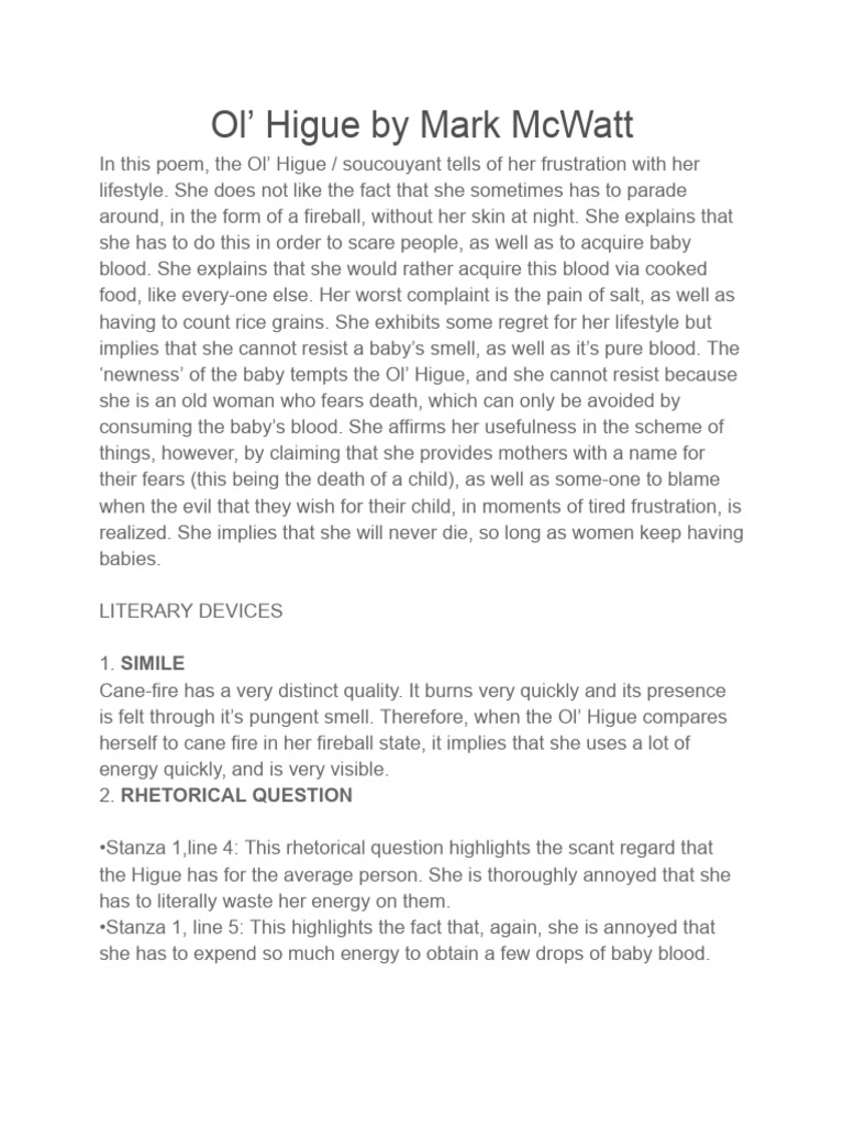 Ol’ Higue's Struggles and Regrets | PDF