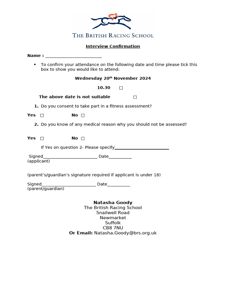 20th November Confirmation Form | PDF