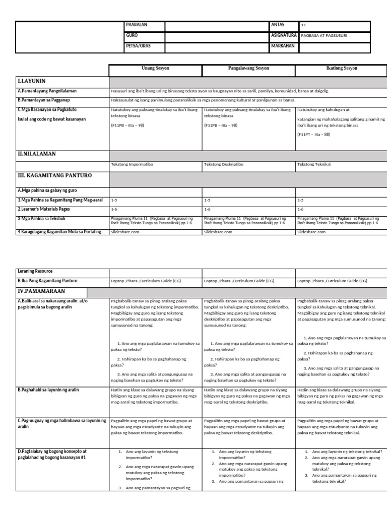 DLL Pagbasa Week 1 | PDF