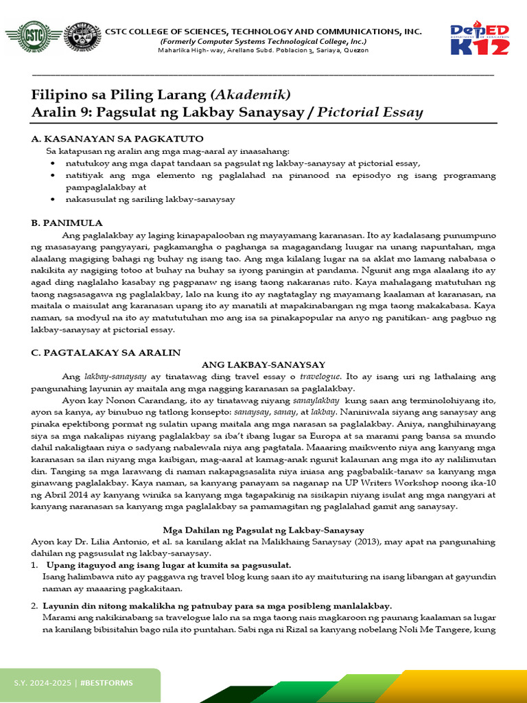Lakbay Sanaysay Pictorial Essay | PDF