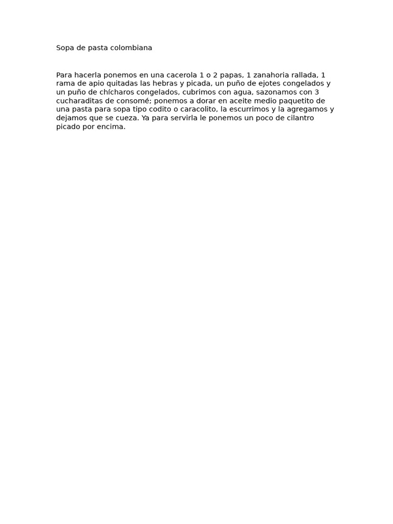 Sopa de Pasta Colombiana | PDF
