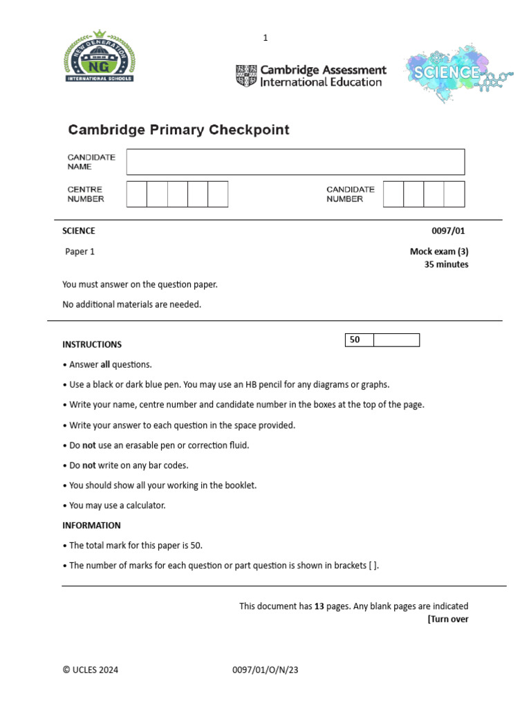 Human Body Mock Exam Paper 0097/01 | PDF | Circulatory System | Artery