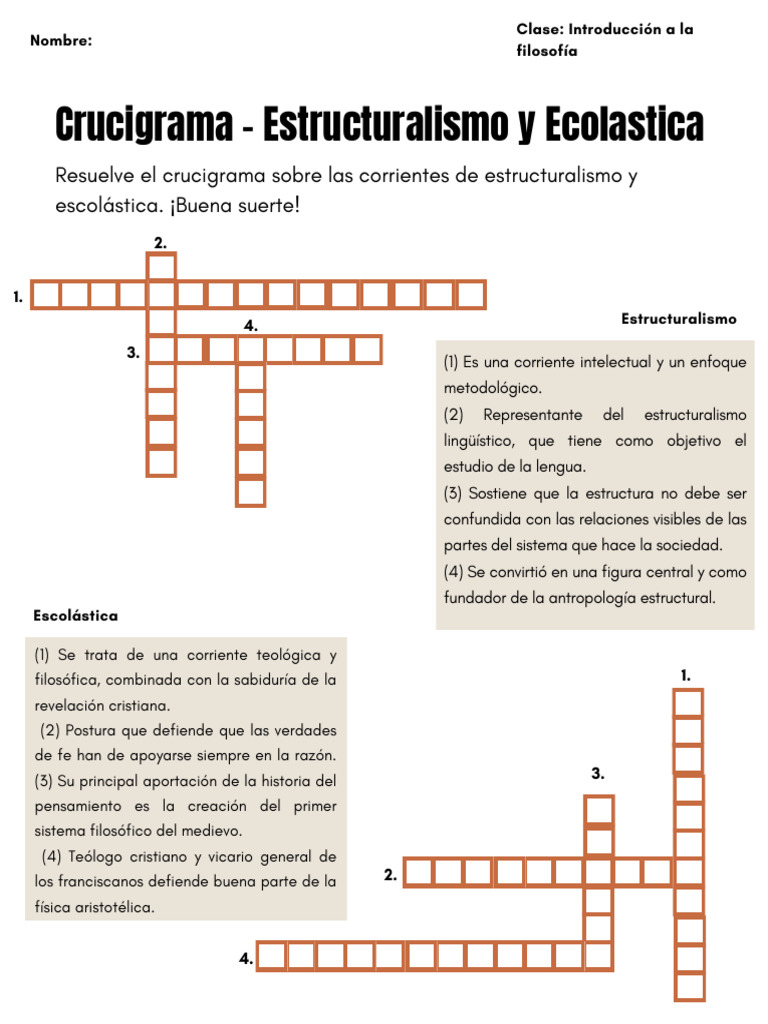 Los Pasatiempos Crucigrama Ficha De Ejercicios Marrón Y Rojo ...