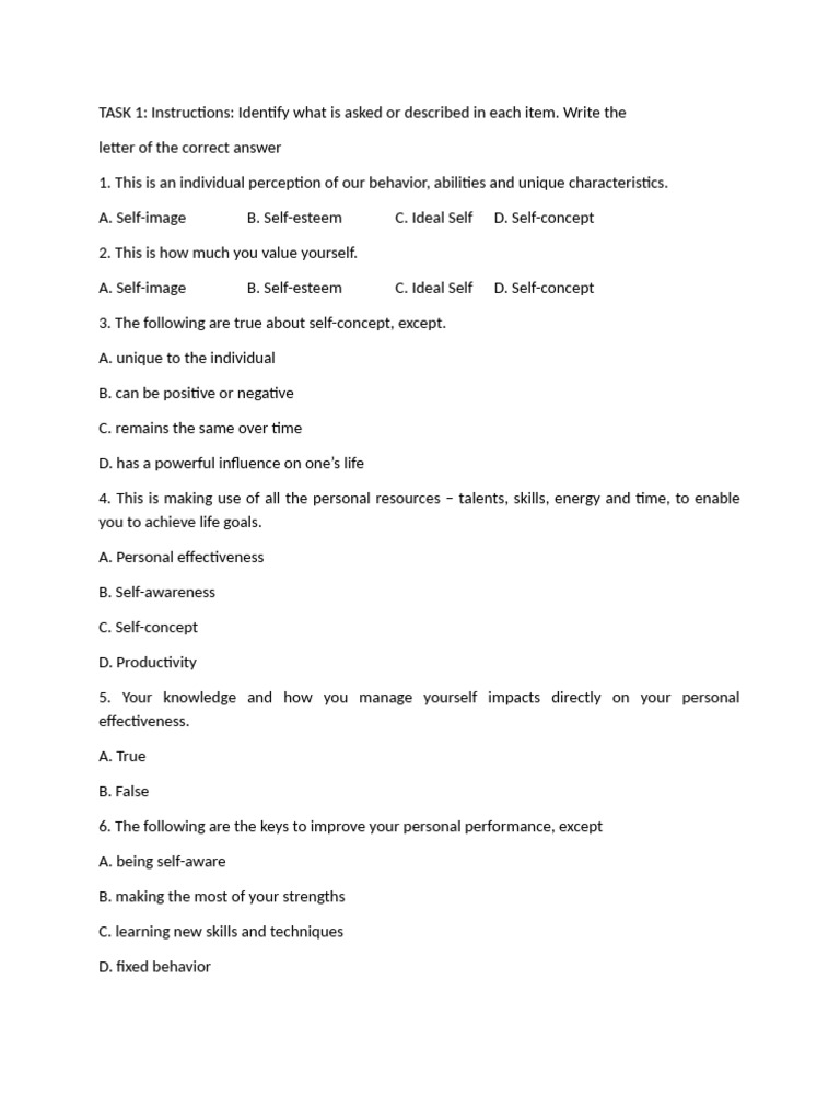 Perdev Quiz 1 - Copy | PDF | Self Concept | Self Esteem