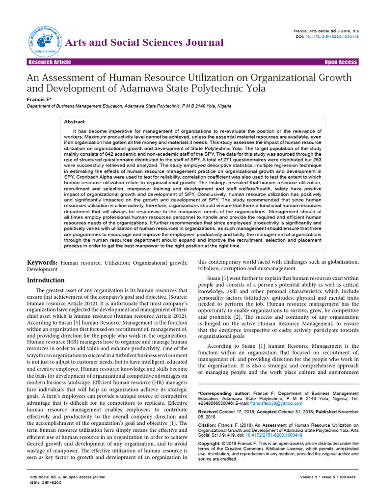 An Assessment of Human Resource Utilization On Org | PDF | Coefficient ...
