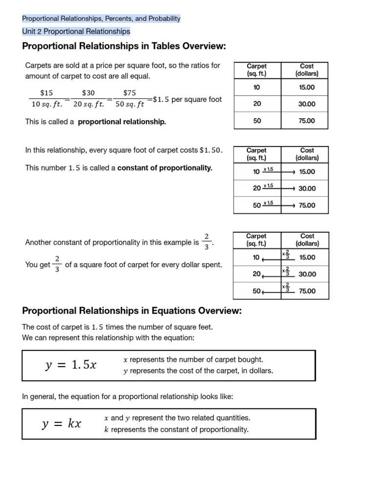 Proportional Relationships Overview and Practice | PDF | Rain | Ratio