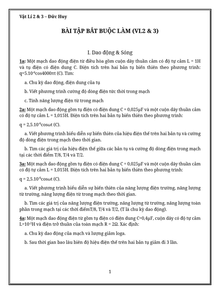 Bài tập bắt buộc làm VL2 & 3 | PDF
