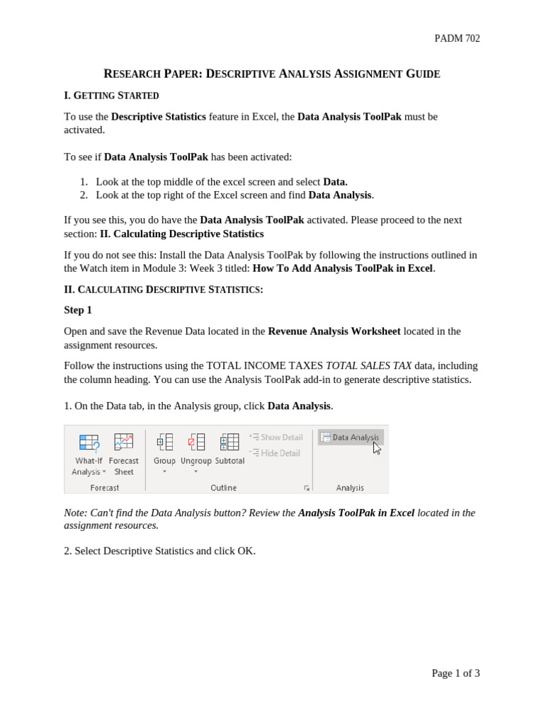 Research Paper Descriptive Analysis Assignment Guide | PDF | Worksheet ...