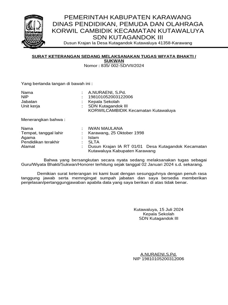 Surat SK Iwan 2024-2025 | PDF
