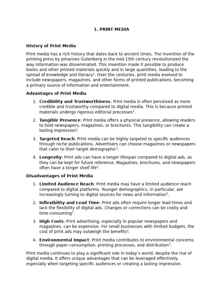 Advantages and Disadvantages of Print Media | PDF | Social Media ...