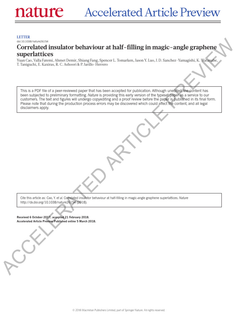Correlated insulator behaviour at half-filling in magic-angle graphene ... Correlated insulator behaviour at half-filling in magic-angle graphene ...