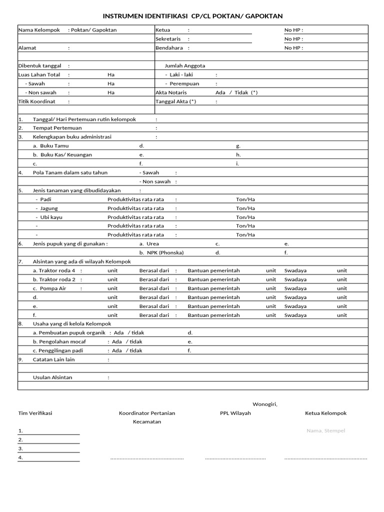 Identifikasi Poktan/Gapoktan: Data & Aktivitas | PDF