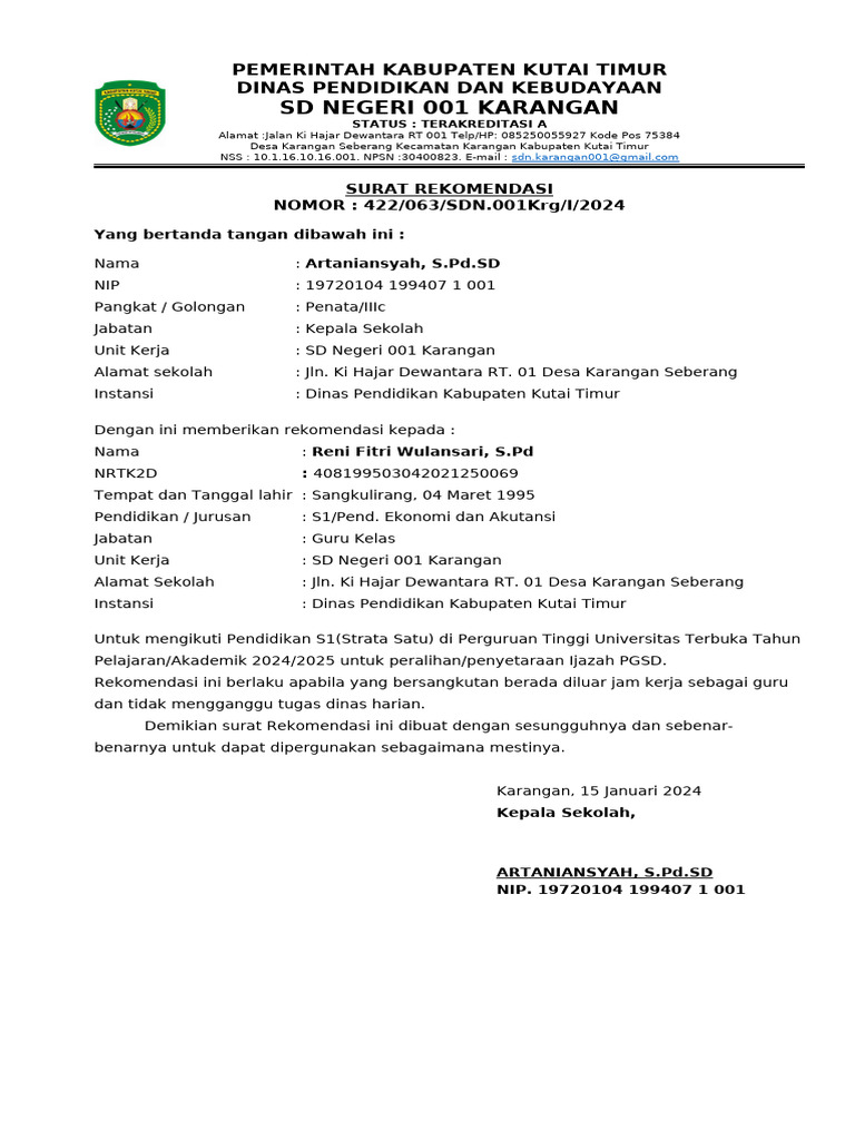 Rekomendasi Lanjut Kuliah Reni Fitri Wulansari | PDF