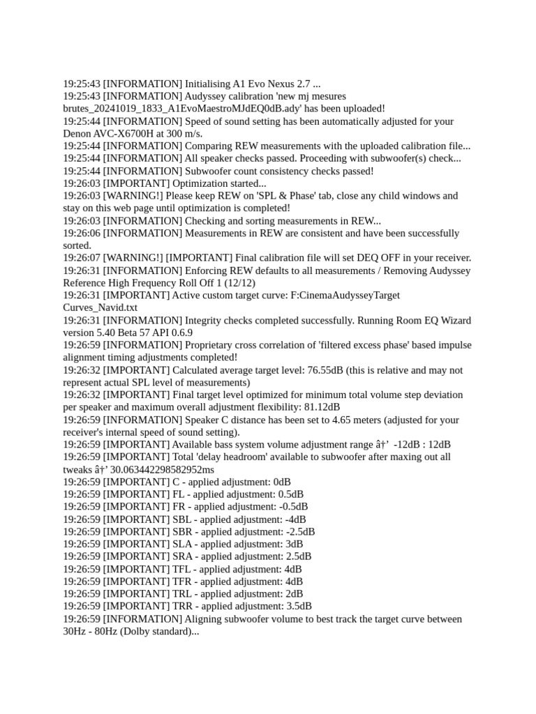 Nexus 2.7 Log 20241029_2327 | PDF | Loudspeaker | Equalization (Audio)