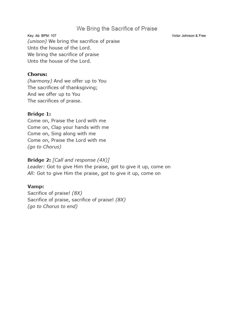 Sacrifice of Praise Lyrics & Chords | PDF