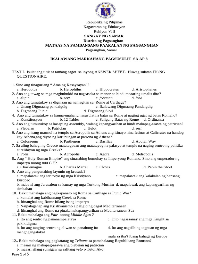 2nd-Quarter-Test-AP-8 (2024-2025) | PDF