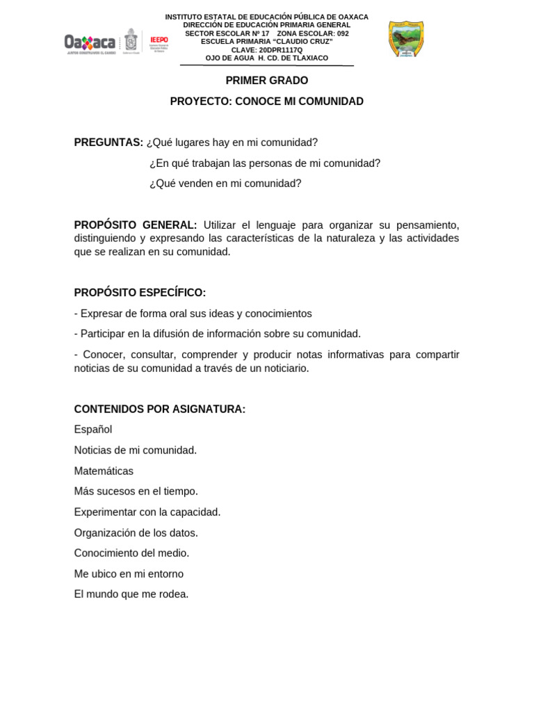 Proyecto Conoce Mi Comunidad 1 | PDF | Educación primaria | Panes