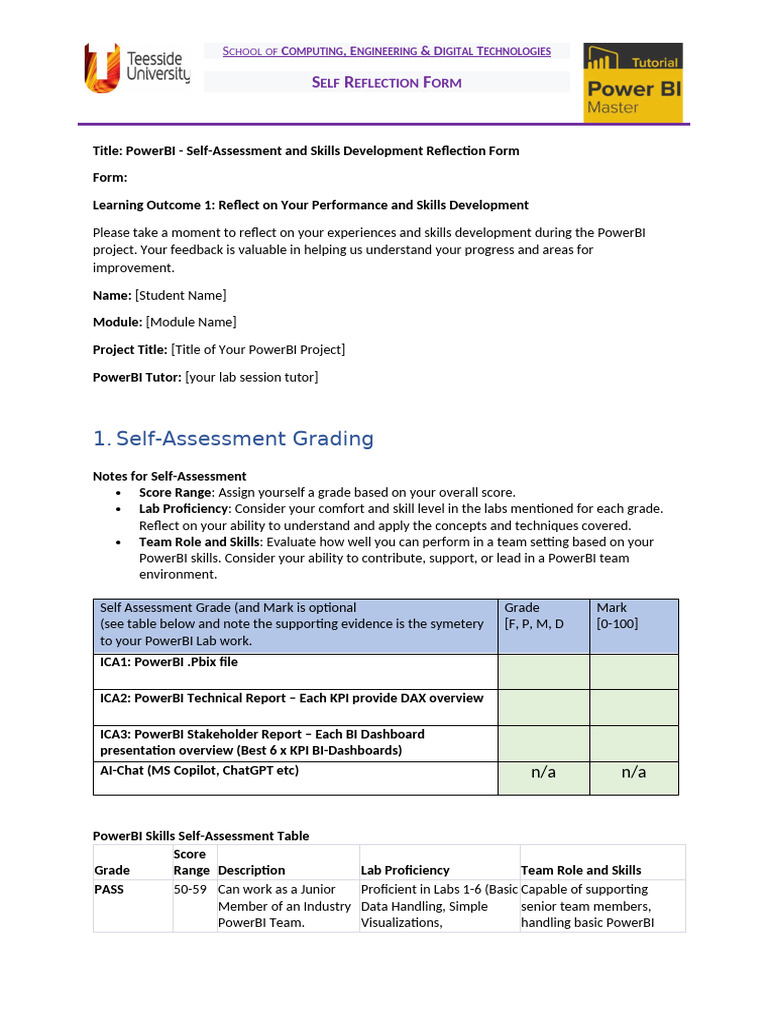 PowerBI Skills Self-Reflection Form | PDF | Performance Indicator | Analytics
