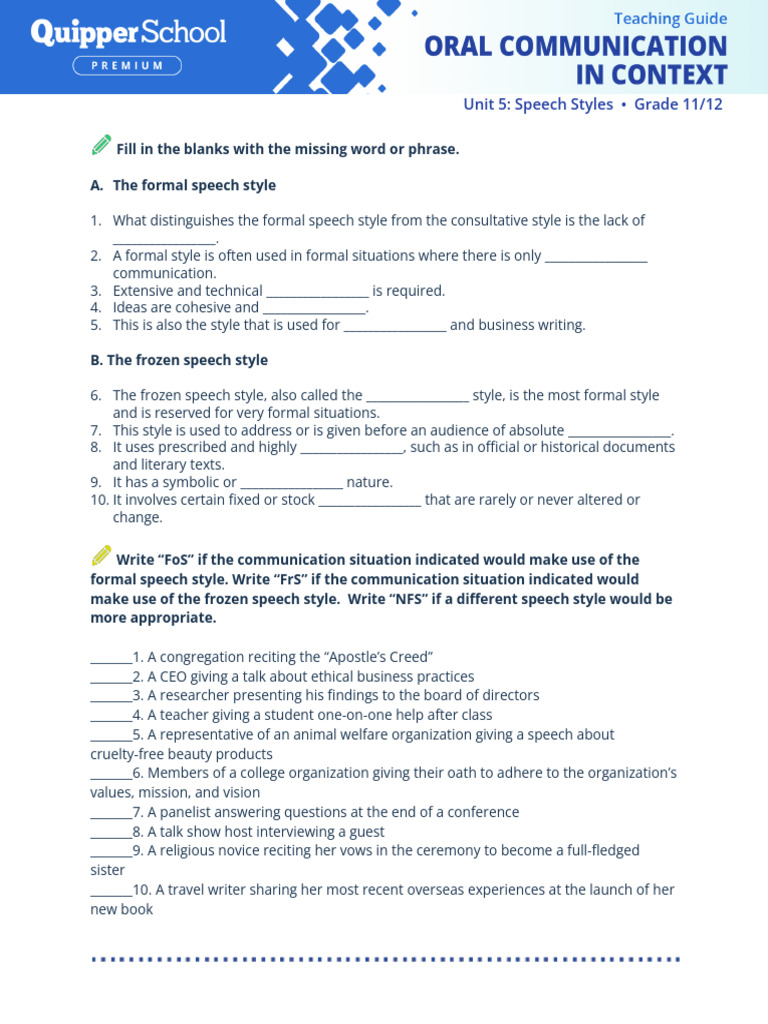 PDF (Texts) - Oral Communication - Unit 5 - Lesson 4 - Formal and ...