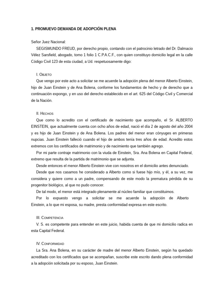 Promuevo demanda de adopcion plena | PDF | Adopción | Justicia