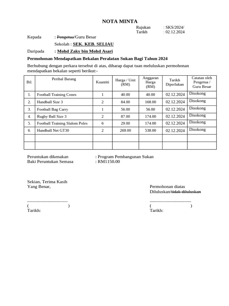 Nota Minta 2024 | PDF