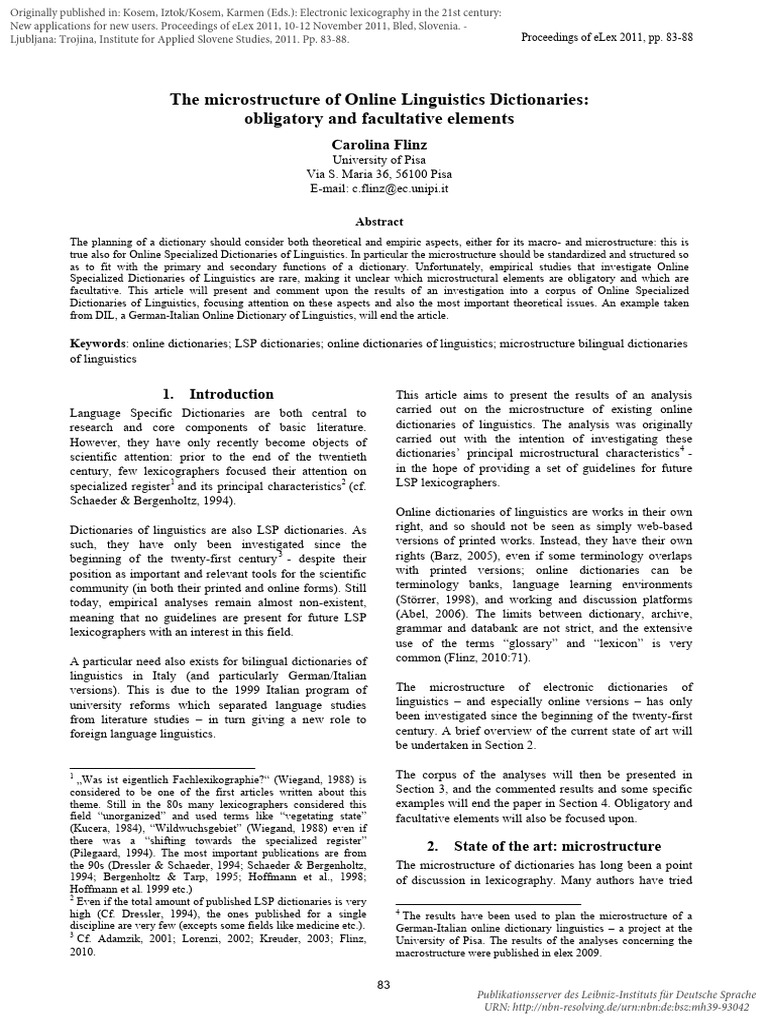 Flinz The Microstructure of Online Linguistics Dictionaries 2011 | PDF ...