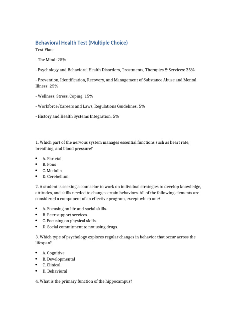 Behavioral Health MC Test | PDF