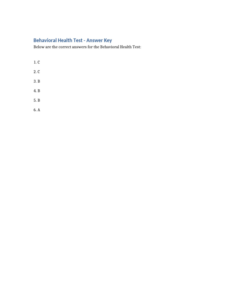 Behavioral Health MC Answer Key | PDF