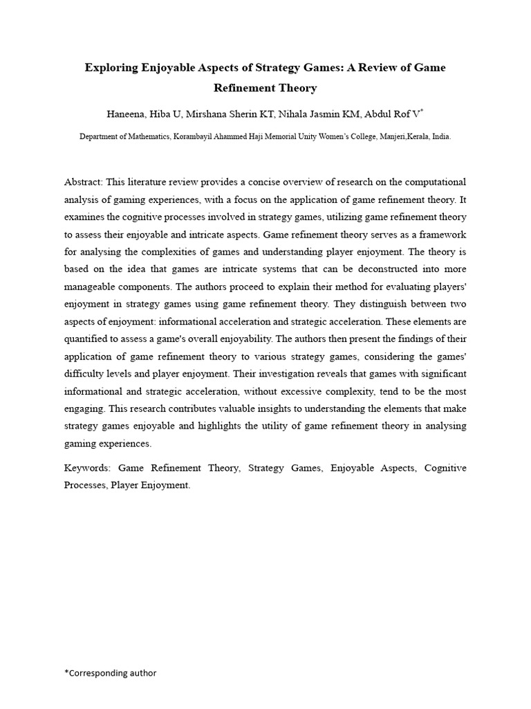 G7 Exploring Enjoyable Aspects of Strategy Games A Review of Game ...