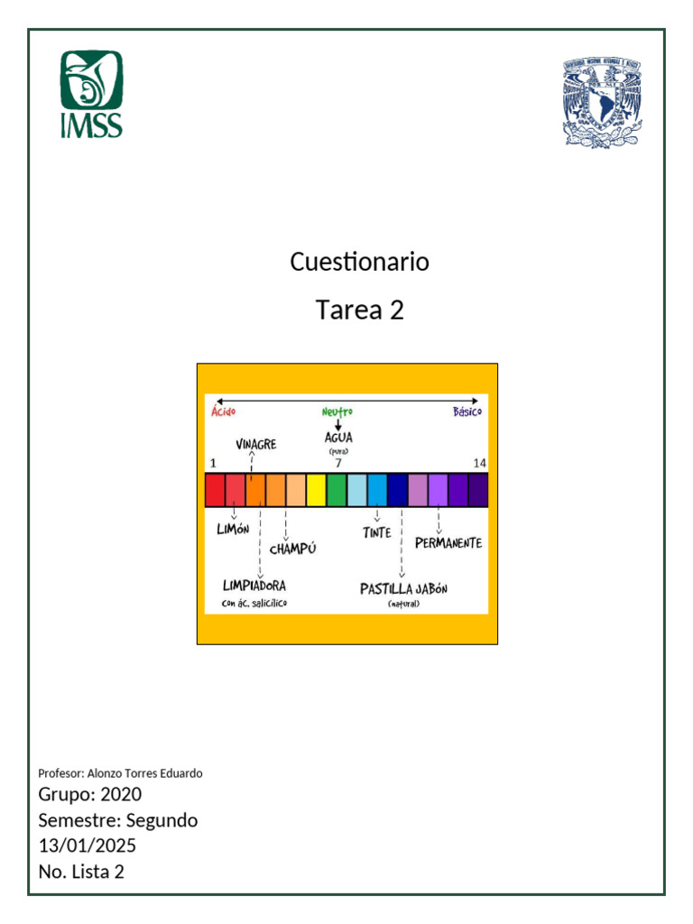 Cuestionario Amador Rangel Angela Yaretzi Nl. 2 | PDF | Solución tampón | Ácido
