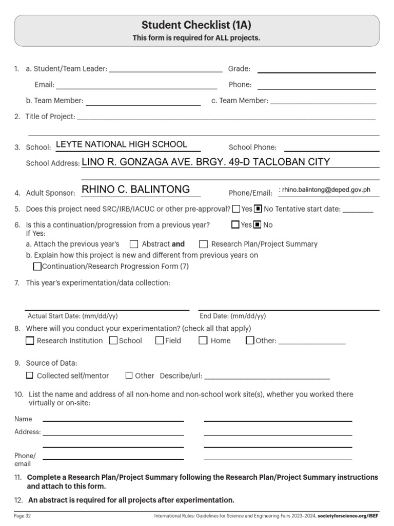 1A Student Checklist | PDF | Risk | Risk Assessment