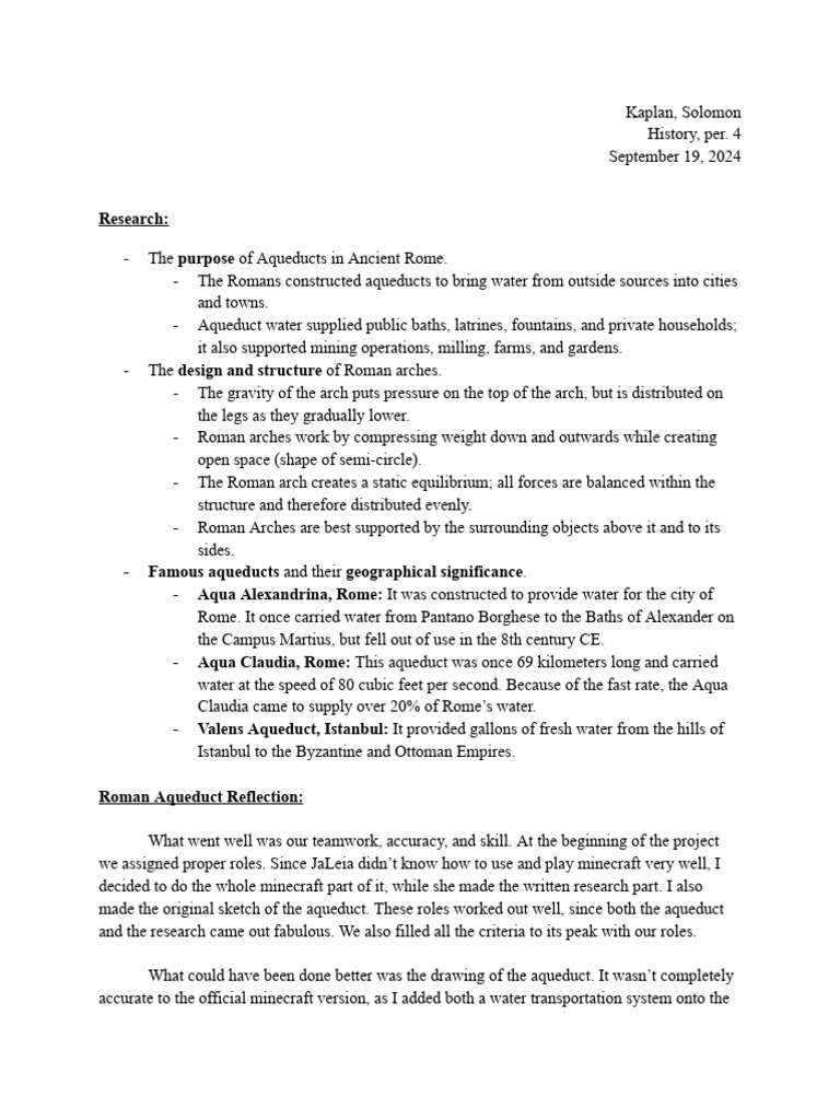 Roman Aqueduct Project | PDF