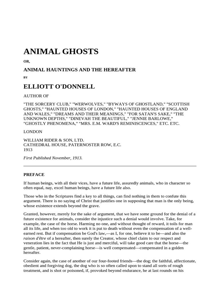 Animal Ghosts, by Elliott O'Donnell | PDF | Cats | Ghosts