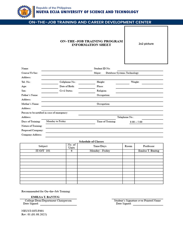 Cabanatuan City OJT Program Info Sheet | PDF