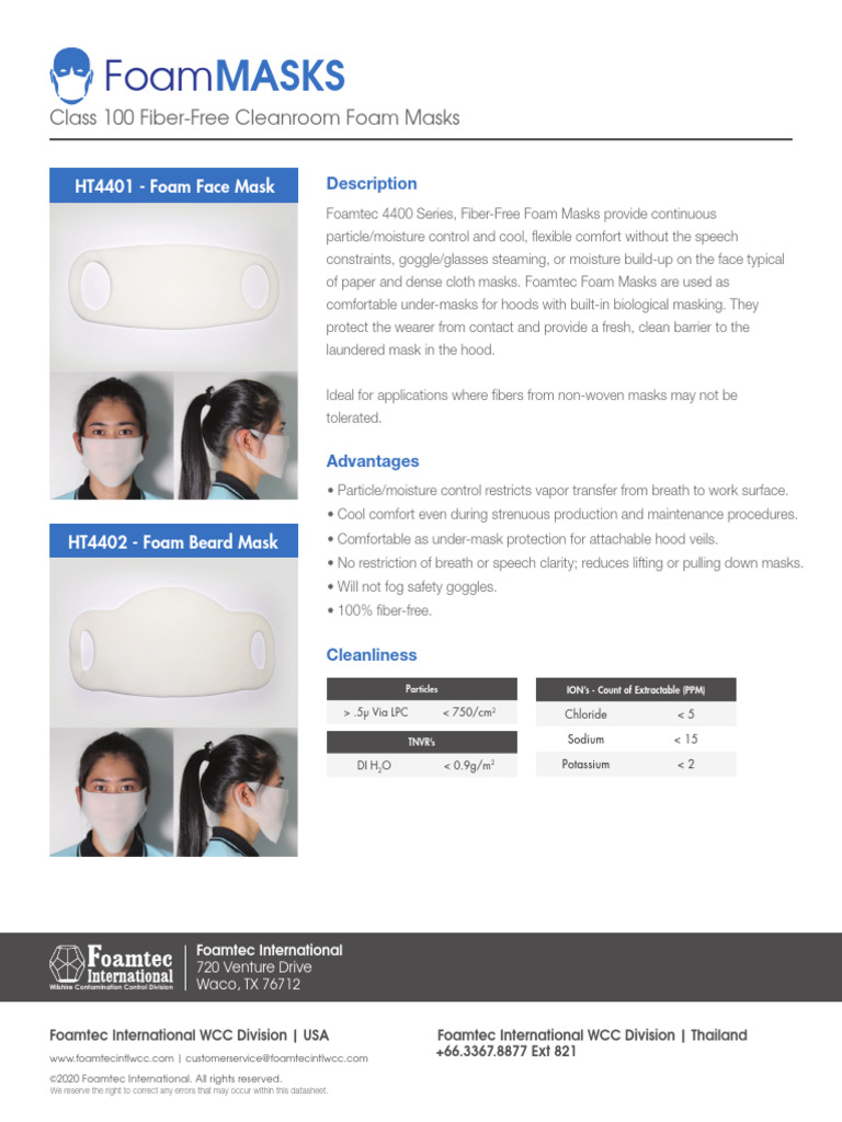 Foamtec Foam Mask Datasheet | PDF | Materials