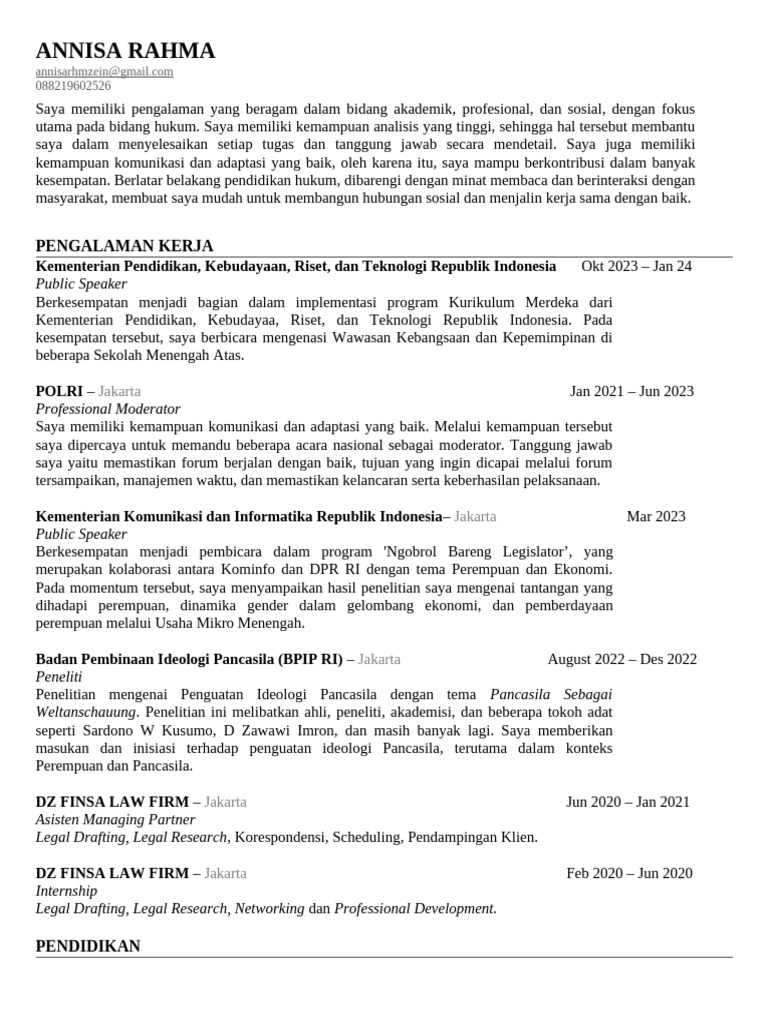 CV Annisa Rahma 2024 | PDF