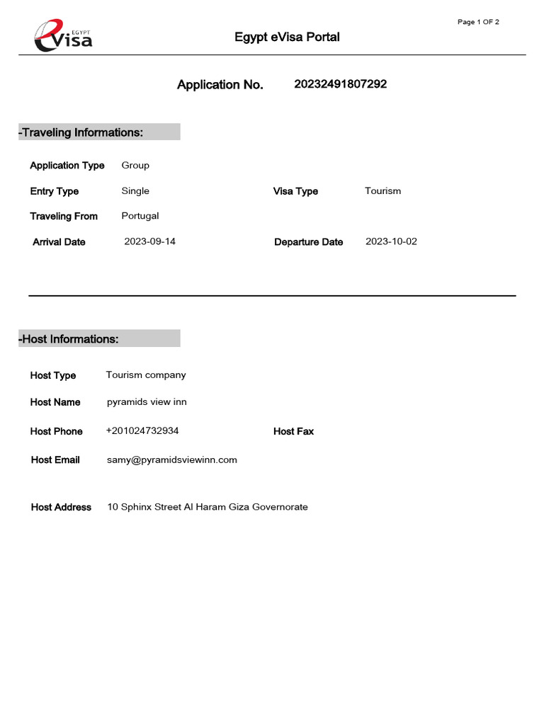 Egypt Evisa Application Form | PDF