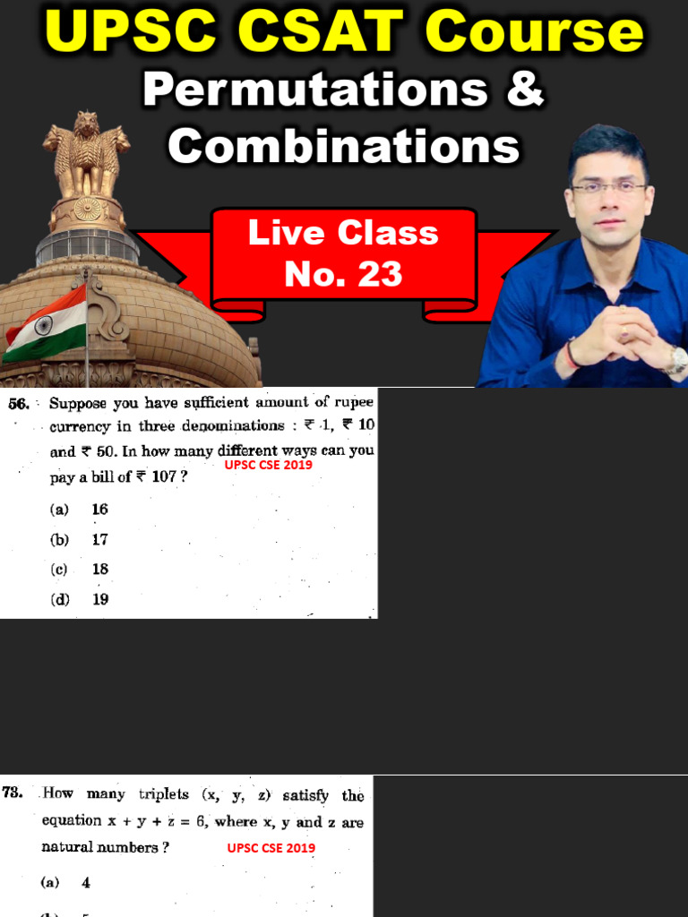 045 UPSC CSAT PYQs Live Class 23 Maths Permutation & Combin | PDF