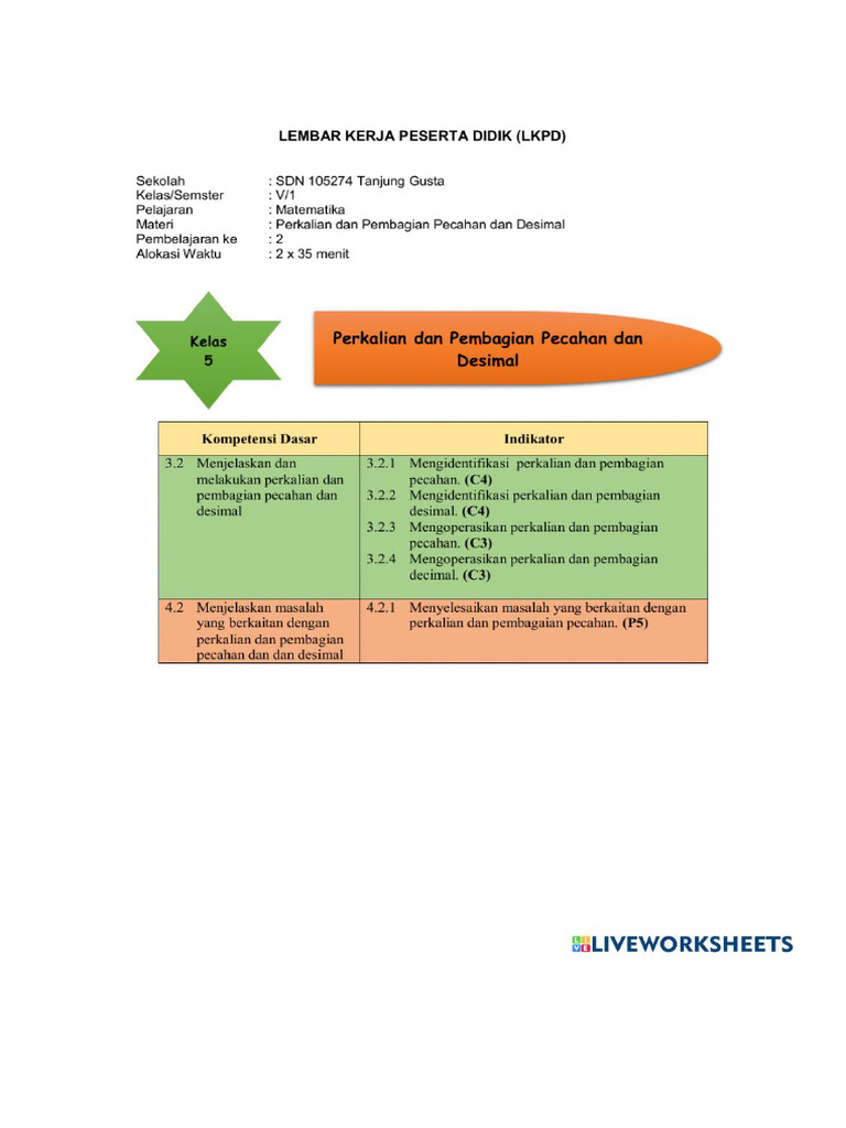 LKPD X - Pecahan Desimal | PDF