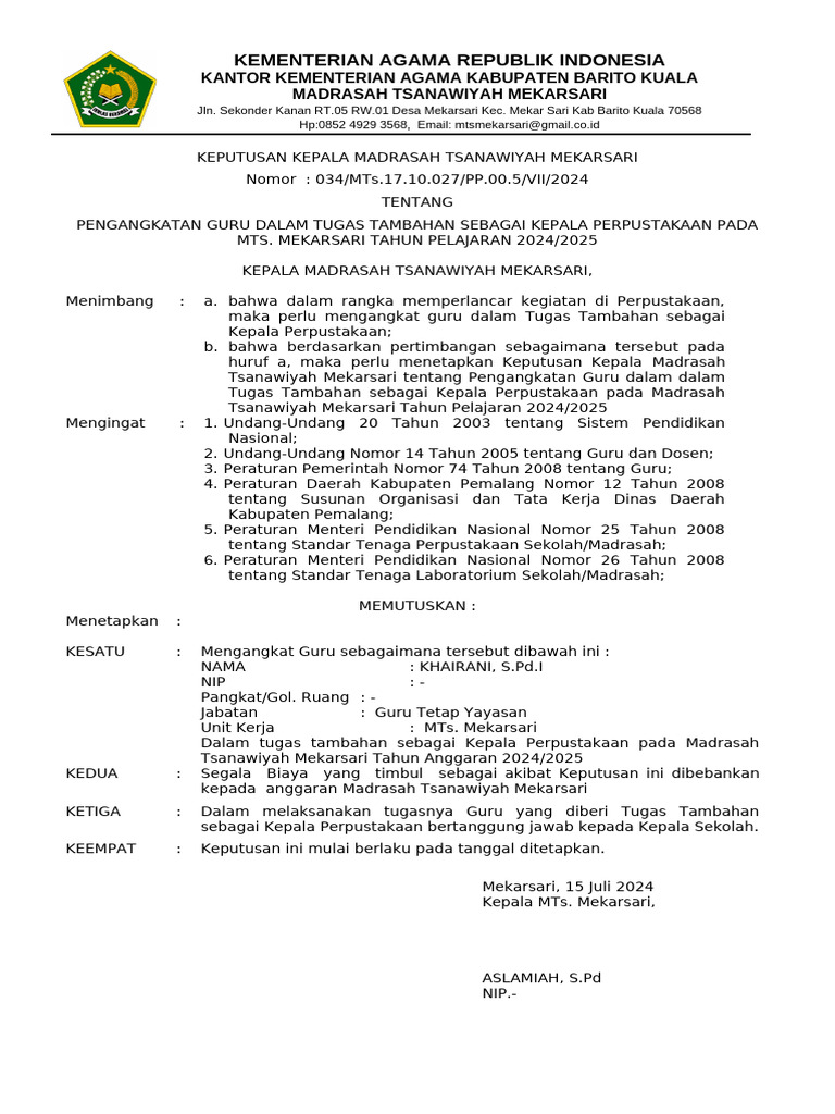 Contoh SK Kepala Perpu Lab | PDF