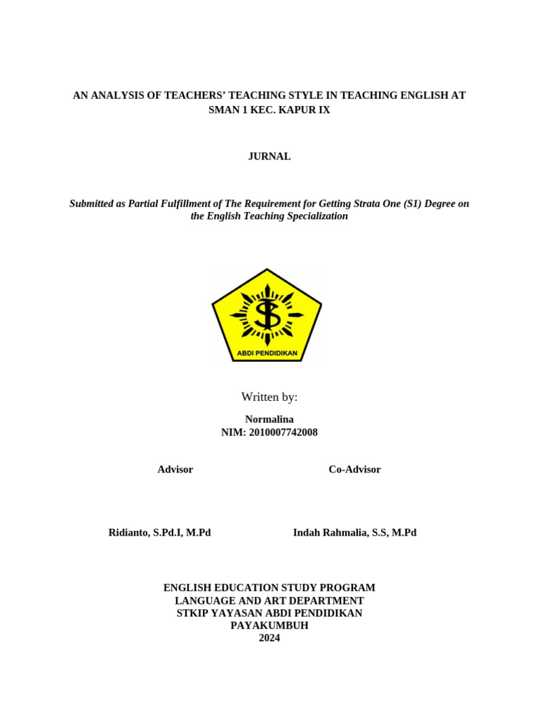 Jurnal Skripsi Normalina | PDF | Teachers | Learning