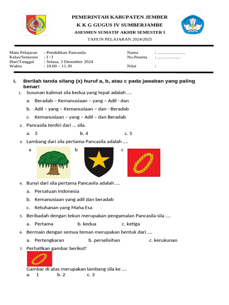 SAS Pend Pancasila 1 kls 1 | PDF