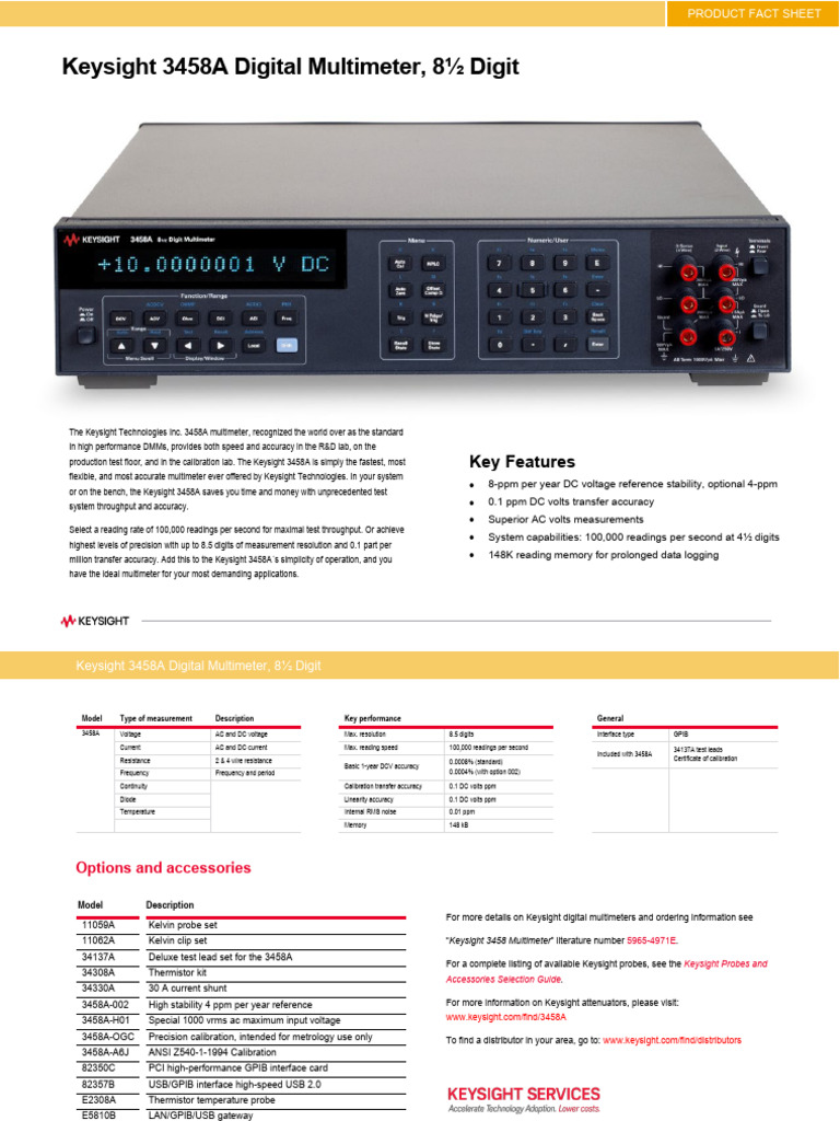 Keysight 3458A Digital Multimeter, 8 Digit | PDF | Electric Power | Electrical Engineering