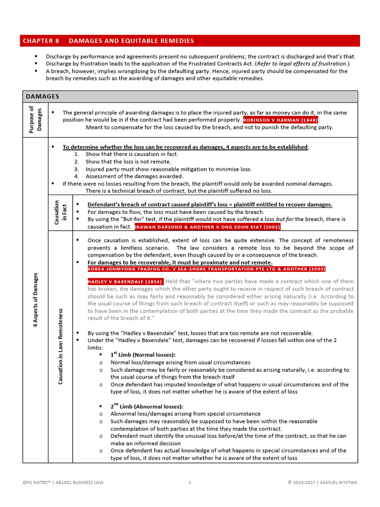 EPIC NOTES - AB1301 Business Law - Chapter 8 - Damages and Equitable ...